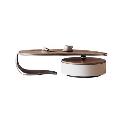 China Walnut Veneer Leaf Shape Coffee Table 1600x800x420mm Stainless Steel Legs for sale