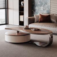 China Walnut Veneer Leaf Shape Coffee Table 1600x800x420mm Stainless Steel Legs for sale