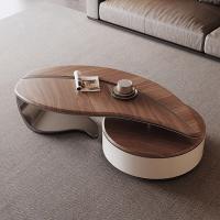 China Walnut Veneer Leaf Shape Coffee Table 1600x800x420mm Stainless Steel Legs for sale