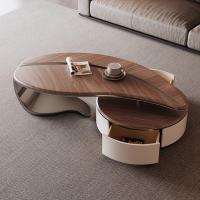 China Walnut Veneer Leaf Shape Coffee Table 1600x800x420mm Stainless Steel Legs for sale