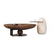 China Oak Veneer Central Round Coffee Table 1000mm Natural Wood Top Metal Legs for sale