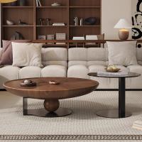 China Oak Veneer Central Round Coffee Table 1000mm Natural Wood Top Metal Legs for sale