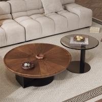 China Oak Veneer Central Round Coffee Table 1000mm Natural Wood Top Metal Legs for sale