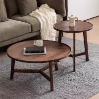 China Oak Veneer Round Coffee Table Set Natural Wood Top Solid Legs 800mm 400mm Living Room Hotel for sale