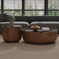 China Oak Central Round Coffee Table Marble Top Coffee Table With Solid Wood Legs for sale