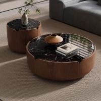 China Oak Central Round Coffee Table Marble Top Coffee Table With Solid Wood Legs for sale