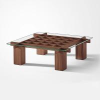 China Oak Glass Top Coffee Table 920x920x300mm Square Wood Base Side Table for sale