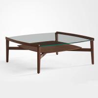 China Oak Veneer Square Coffee Table 1000mm Clear Glass Top Wood Base Matt Finish for sale