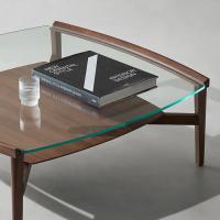 China Oak Veneer Square Coffee Table 1000mm Clear Glass Top Wood Base Matt Finish for sale