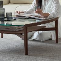 China Oak Veneer Square Coffee Table 1000mm Clear Glass Top Wood Base Matt Finish for sale