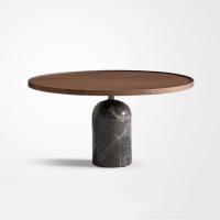 China Oak Veneer Coffee Table 800mm Round Marble Finish Wood Top Solid Legs Living Room for sale