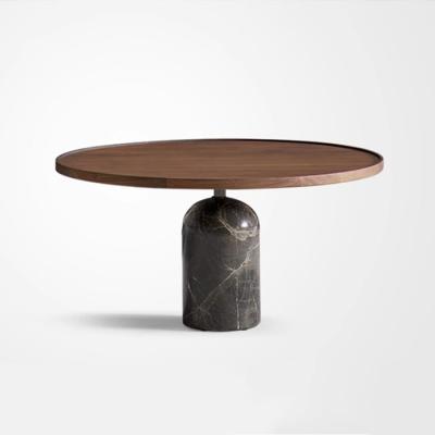 China Oak Veneer Coffee Table 800mm Round Marble Finish Wood Top Solid Legs Living Room for sale