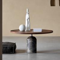 China Oak Veneer Coffee Table 800mm Round Marble Finish Wood Top Solid Legs Living Room for sale