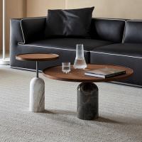 China Oak Veneer Coffee Table 800mm Round Marble Finish Wood Top Solid Legs Living Room for sale
