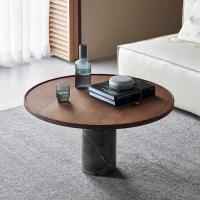 China Oak Veneer Coffee Table 800mm Round Marble Finish Wood Top Solid Legs Living Room for sale