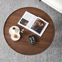 China Oak Veneer Coffee Table 800mm Round Marble Finish Wood Top Solid Legs Living Room for sale