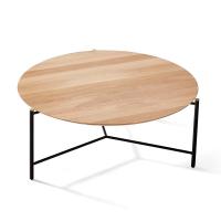 China Round Oak Coffee Table with Iron Legs 700mm Diameter Hotel Furniture for sale
