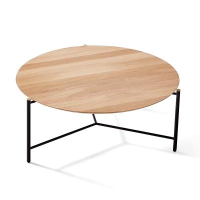 China Round Oak Coffee Table with Iron Legs 700mm Diameter Hotel Furniture for sale