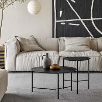 China Round Oak Coffee Table with Iron Legs 700mm Diameter Hotel Furniture for sale
