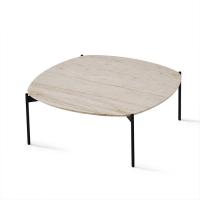 China Iron Finish Central Coffee Table Black Satin Natural Travertine Top Metal Legs 1000x1000x380mm for sale
