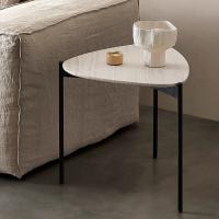 China Iron Finish Central Coffee Table Black Satin Natural Travertine Top Metal Legs 1000x1000x380mm for sale