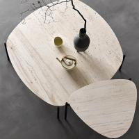 China Iron Finish Central Coffee Table Black Satin Natural Travertine Top Metal Legs 1000x1000x380mm for sale