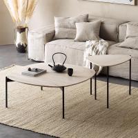 China Iron Finish Central Coffee Table Black Satin Natural Travertine Top Metal Legs 1000x1000x380mm for sale