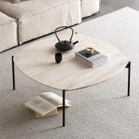 China Iron Finish Central Coffee Table Black Satin Natural Travertine Top Metal Legs 1000x1000x380mm for sale