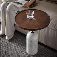 China Gun Black Oak Veneer Stainless Steel Side Table 400mm Dia 500mm Height for Living Room Hotel for sale