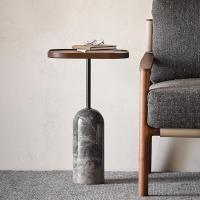 China Gun Black Oak Veneer Stainless Steel Side Table 400mm Dia 500mm Height for Living Room Hotel for sale
