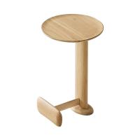 China Oak Veneer Round End Table Natural Wood Top Solid Wood Legs Side Table Dia 320mm for sale