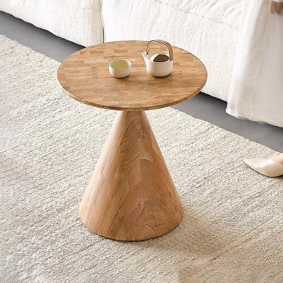 China Oak Veneer End Table Natural Wood Top Solid Wood Legs Side Table Dia 450mm for sale