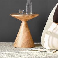 China Oak Veneer End Table Natural Wood Top Solid Wood Legs Side Table Dia 450mm for sale