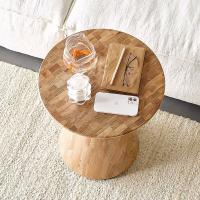 China Oak Veneer End Table Natural Wood Top Solid Wood Legs Side Table Dia 450mm for sale