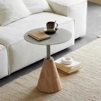 China Oak Veneer Round End Table Iron Panel Top Solid Wood Legs Side Table 450mm Dia 530mm Height for sale