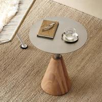 China Oak Veneer Round End Table Iron Panel Top Solid Wood Legs Side Table 450mm Dia 530mm Height for sale