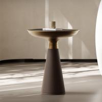 China Oak Veneer Round End Table 400mm Black Glass Top Solid Wood Legs Small Side Table for sale