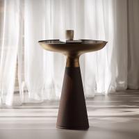 China Oak Veneer Round End Table 400mm Black Glass Top Solid Wood Legs Small Side Table for sale