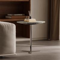 China Gun Black Stainless Steel Side Table with Natural Marble Top 450mm Diameter for sale
