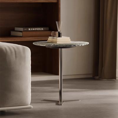 China Gun Black Stainless Steel Side Table with Natural Marble Top 450mm Diameter for sale