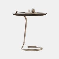 China Shiny Silver Wood Top End Table 500mm Diameter Stainless Steel Legs for Hotel Villa for sale