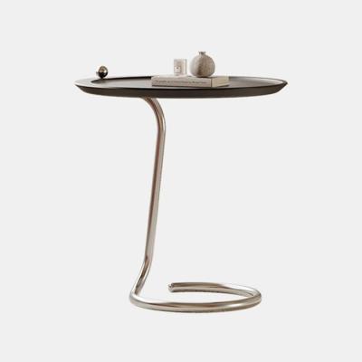 China Shiny Silver Wood Top End Table 500mm Diameter Stainless Steel Legs for Hotel Villa for sale