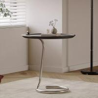 China Shiny Silver Wood Top End Table 500mm Diameter Stainless Steel Legs for Hotel Villa for sale