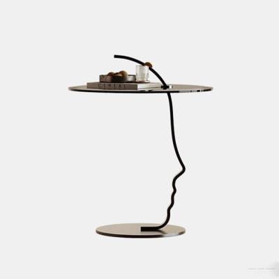 China Customized Glass Top End Table Dia500mm Stainless Steel Side Table Gun Black for sale