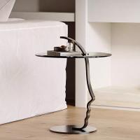 China Customized Glass Top End Table Dia500mm Stainless Steel Side Table Gun Black for sale