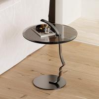 China Customized Glass Top End Table Dia500mm Stainless Steel Side Table Gun Black for sale