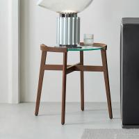 China Glass Top Oak Veneer End Table With Solid Wood Legs Custom Made for sale