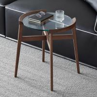 China Glass Top Oak Veneer End Table With Solid Wood Legs Custom Made for sale