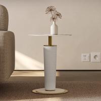 China Brushed White Ceramic Top End Table With Stainless Steel Leg Base for sale