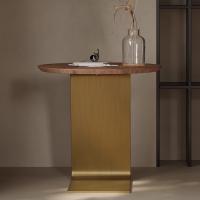 China Walnut Veneer Round End Table 500mm Brushed Gold Stainless Steel Base Living Room for sale